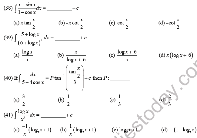 JEE Mathematics Indefinite Integrals MCQs Set C with Answers